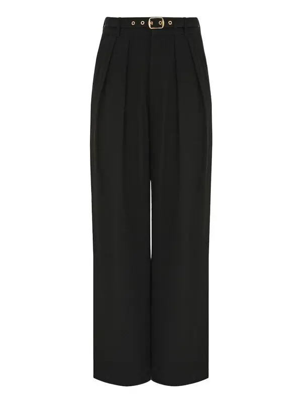 Zimmermann Pleated Wide-leg Trousers With Lace Trim - Black