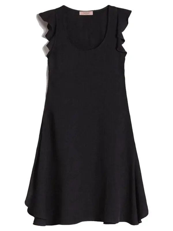 TWINSET Jacquard Bow Lotus Leaf Edge Dress - Black
