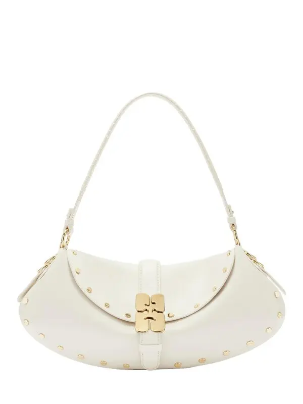 GANNI Studded Flap Shoulder Bag - Egret