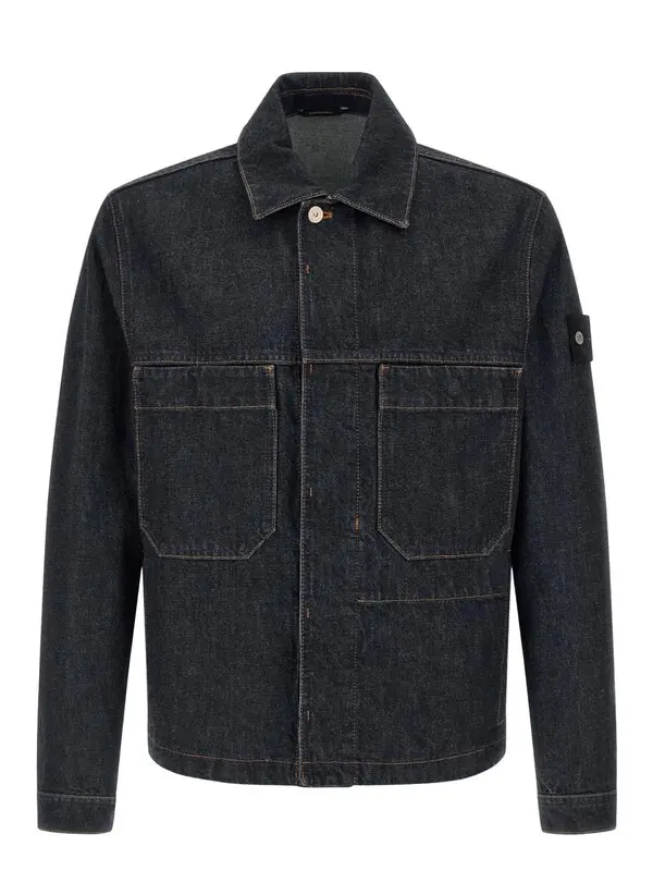 Stone Island Logo Patch Denim Trucker Jacket - Black