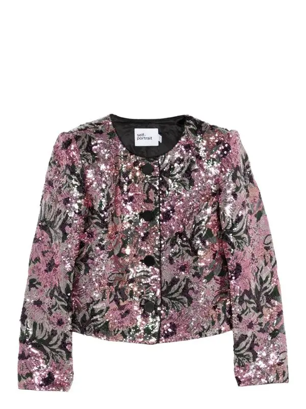 SELF-PORTRAIT Embellished Floral Sequin Jacket - Black