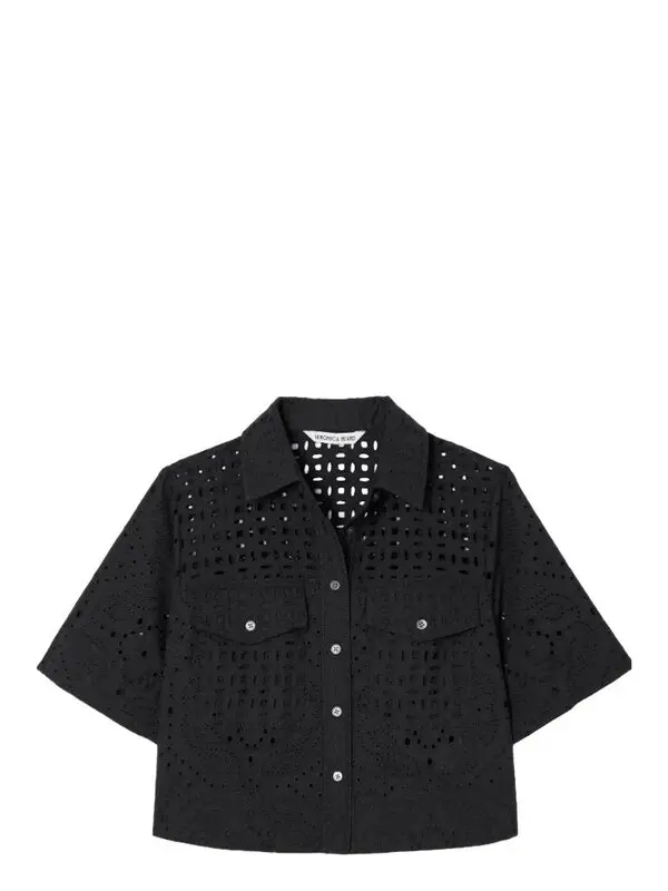 Veronica Beard Openwork Short Sleeve Shirt - Black