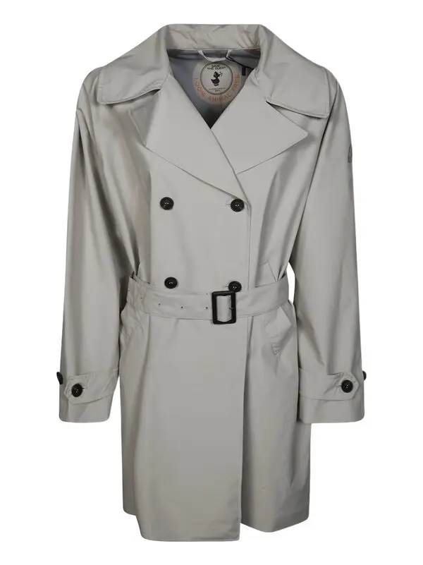 SAVE THE DUCK Livia Double-breasted Belted Raincoat - Gray