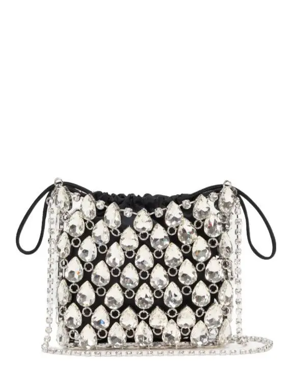SELF-PORTRAIT Crystal Chainmail Clutch Bag - Silver/black