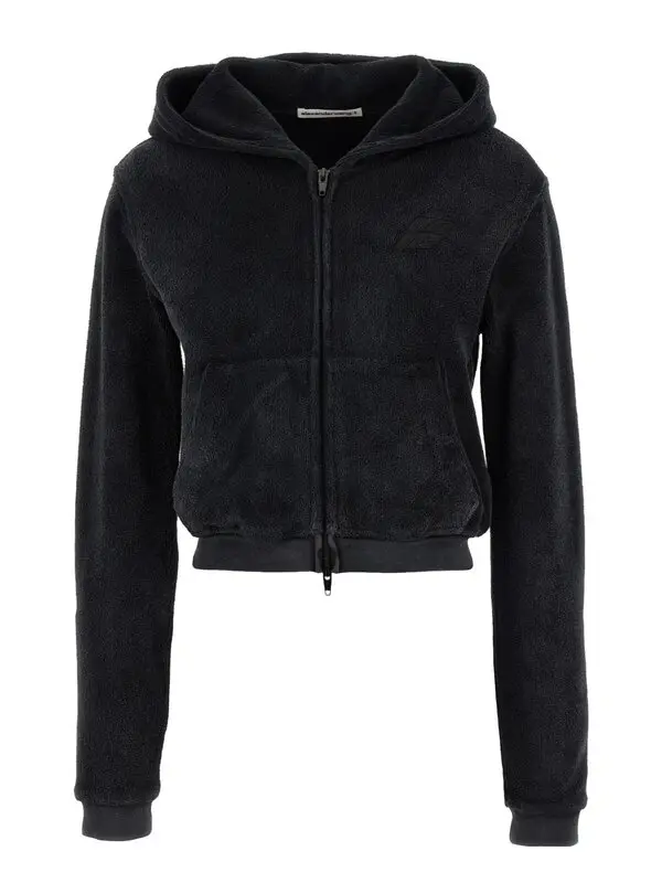 Alexander Wang Logo-embroidered Zip-front Hoodie - Black