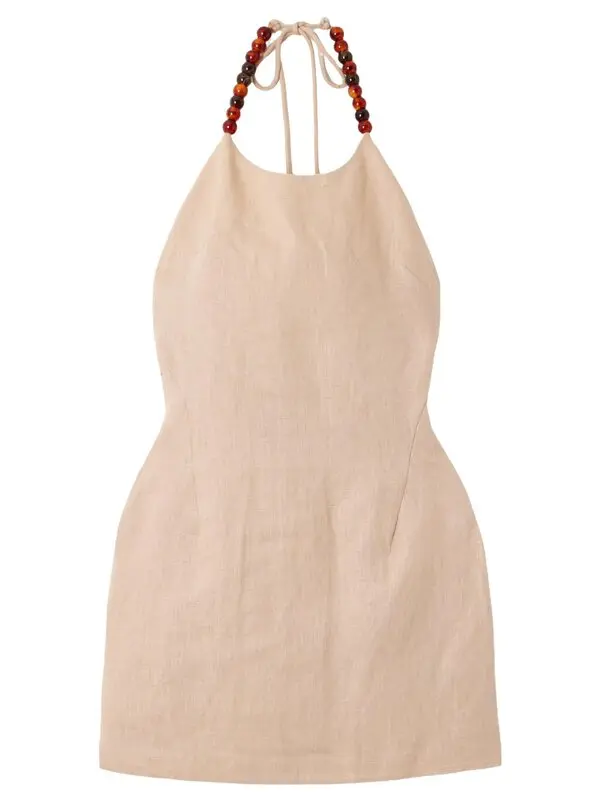 SIR. Moretti Halterneck Mini Dress With Bead Embellishments - Beige