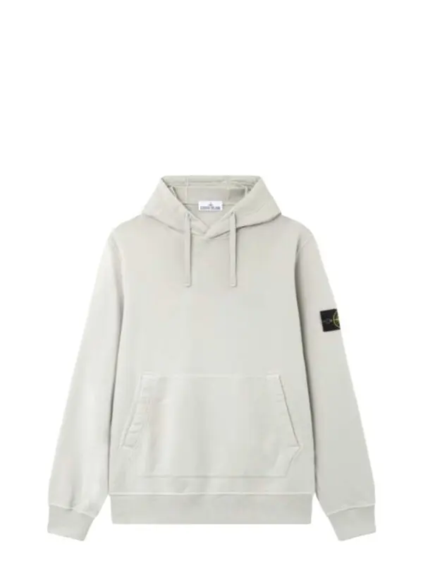 Stone Island Logo Patch Drawstring Hoodie - Pearl Grey