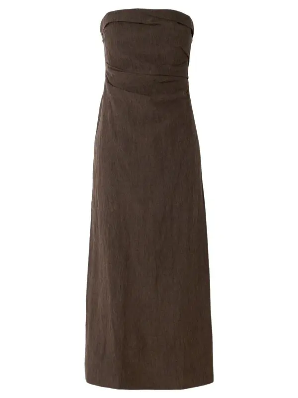 Tove Sabella Strapless Gathered Linen Midi Dress - Brown