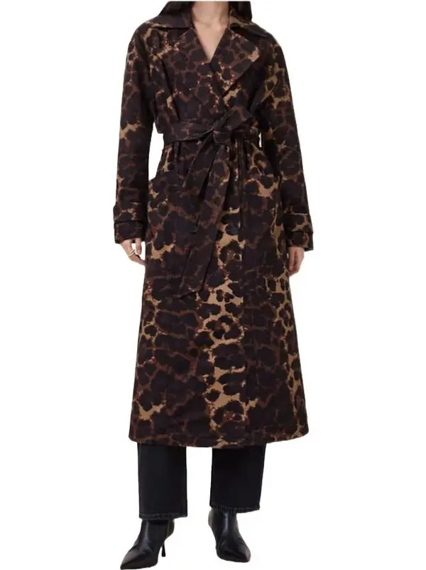 ALLSAINTS Long Sleeve Belted Leopard Print Coat - Black