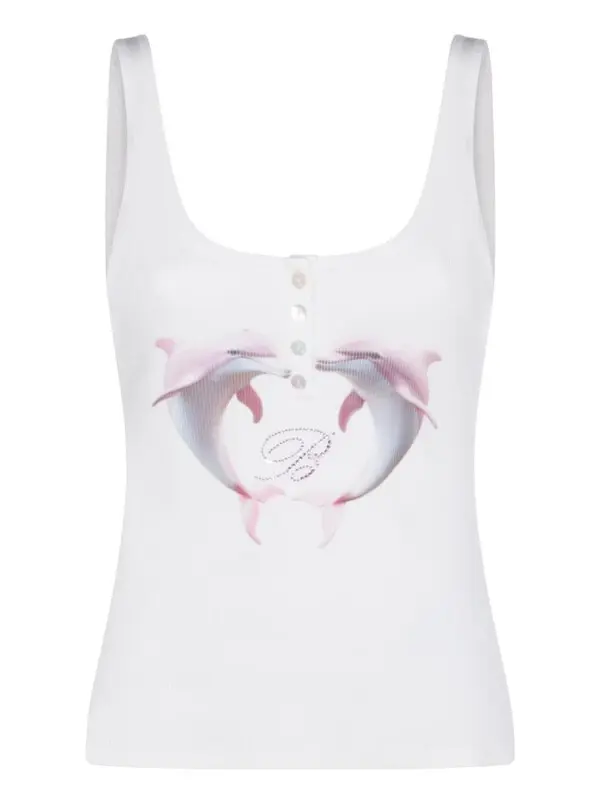 Blumarine Logo Embellished Sleeveless Top - White