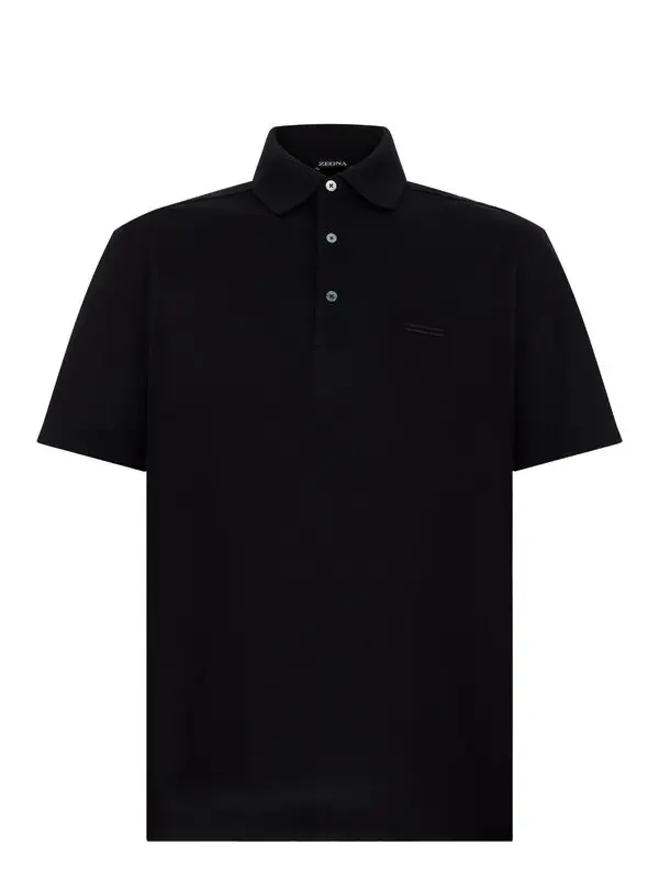 Zegna Classic Collar Short Sleeve Polo Shirt - Black