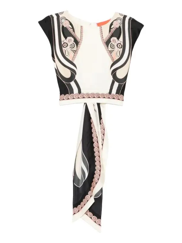 La DoubleJ Sleeveless Graphic-print Top With Back Ties - White