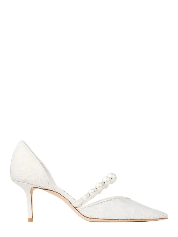 JIMMY CHOO Aurelie 65 Lace Pumps With Pearl And Crystal Embellishments - Ivory White/white