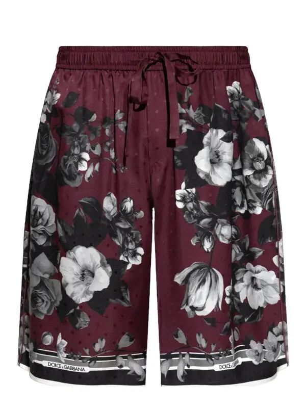 Dolce & Gabbana Floral Print Silk Shorts - Wine Red