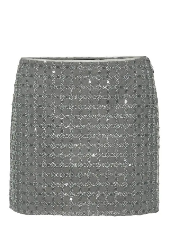 ROTATE BY BIRGER CHRISTENSEN Beaded Grid Mini Skirt - Gray