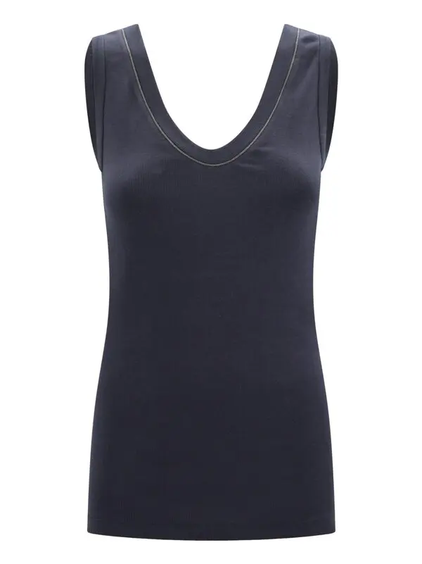 Brunello Cucinelli Embellished Ribbed V-neck Tank Top - Black