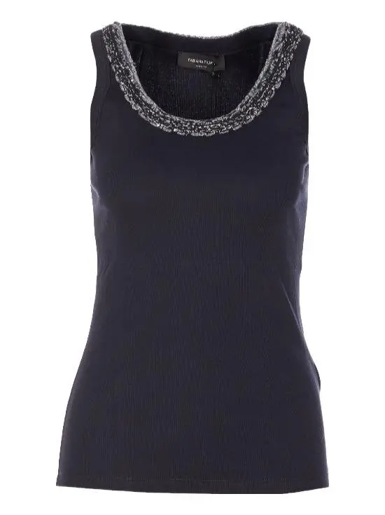 Fabiana Filippi Sleeveless Embellished Neckline Tank Top - Black