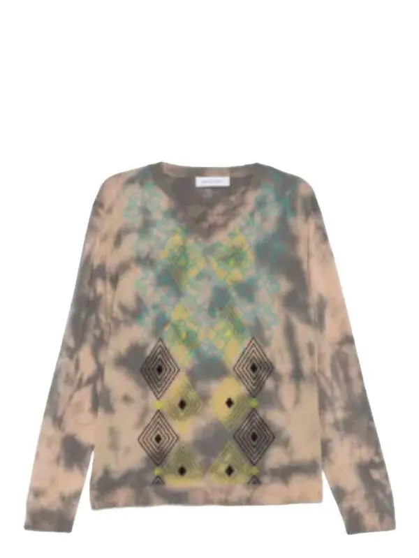 KIKO KOSTADINOV Hatha Tie-dye Geometric V-neck Sweater - Gray