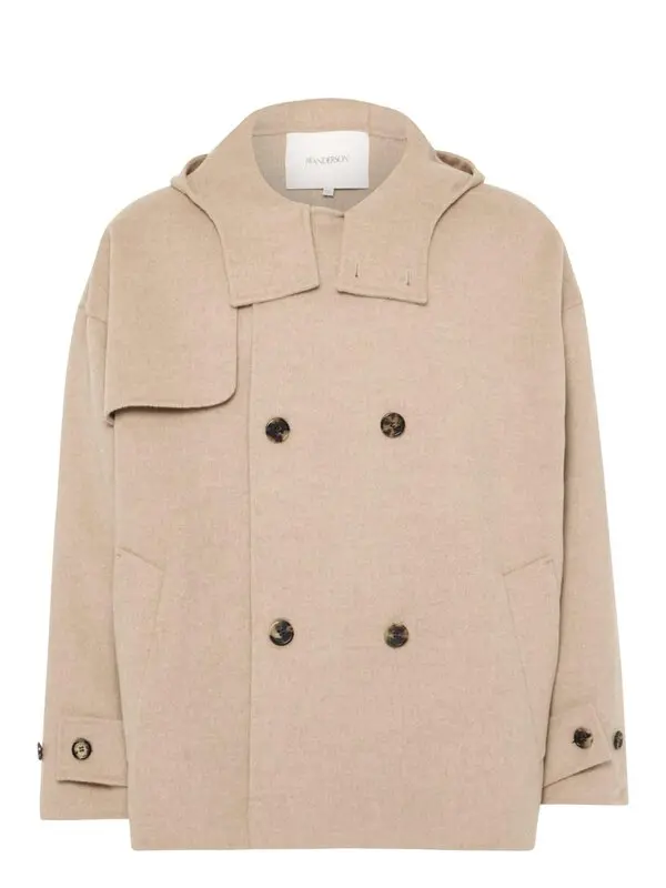 J.W.ANDERSON Hooded Double-breasted Peacoat - Clay Color Mixing