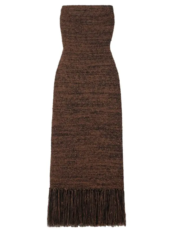 FRAME Strapless Tasseled Midi Dress - Brown