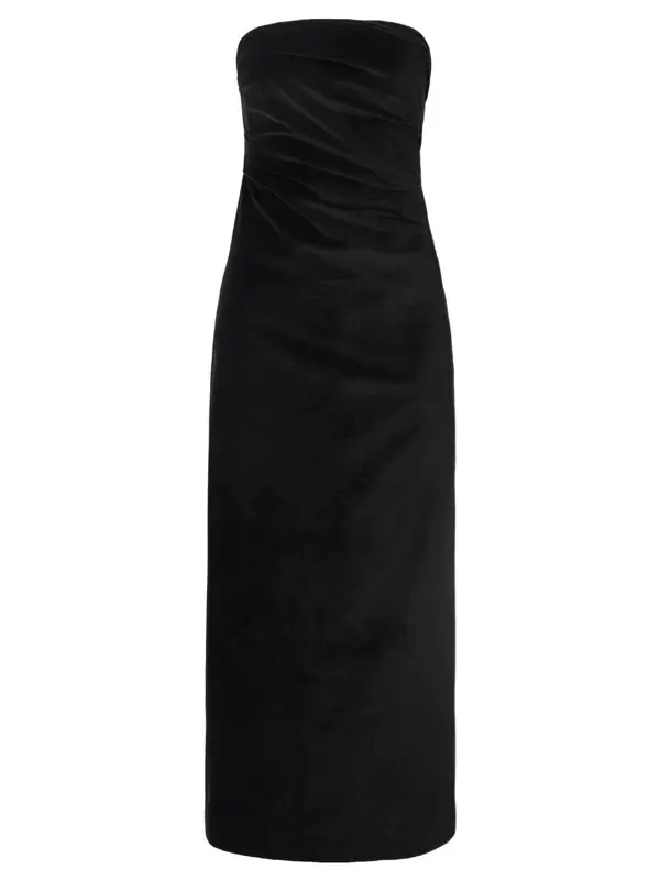 Tove Isabella Strapless Ruched Velvet Midi Dress - Black