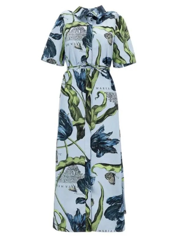 Erdem Printed Belted Shirt Dress - Light Blue