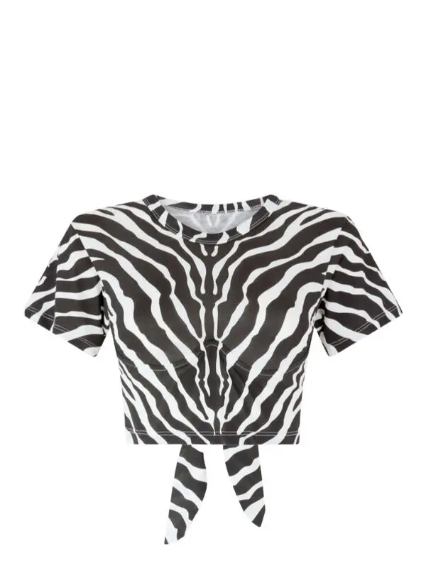Attico Zebra-print Tie-front Cropped Top - Black