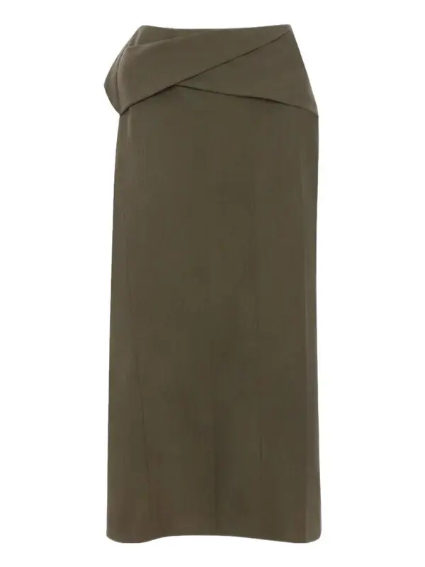 Victoria Beckham Back Slit Midi Skirt - Olive Green