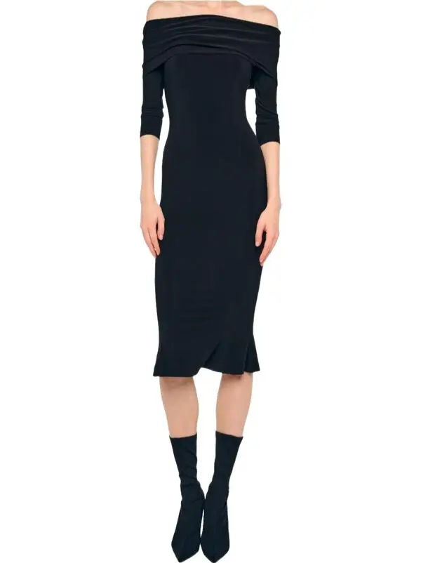 Norma Kamali 3/4 Sleeve Cowl Fishtail Dress - Black