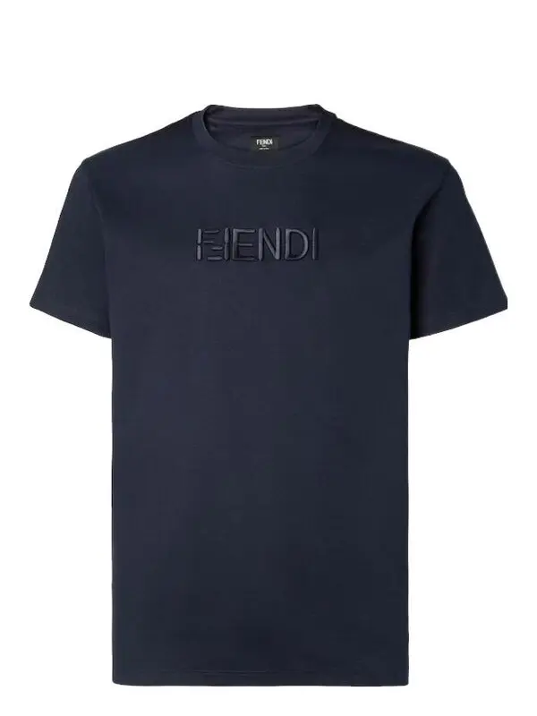 Fendi Logo Embroidered Crewneck T-shirt - Navy Blue