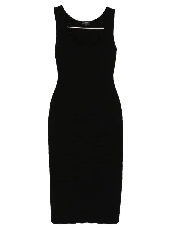 Emporio Armani Ribbed Sleeveless Scoop Neck Midi Dress - Black