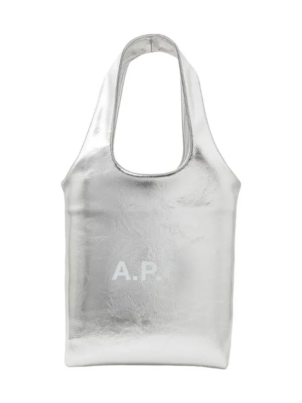 A.p.c. Logo Printed Metallic Effect Tote Bag - Silver