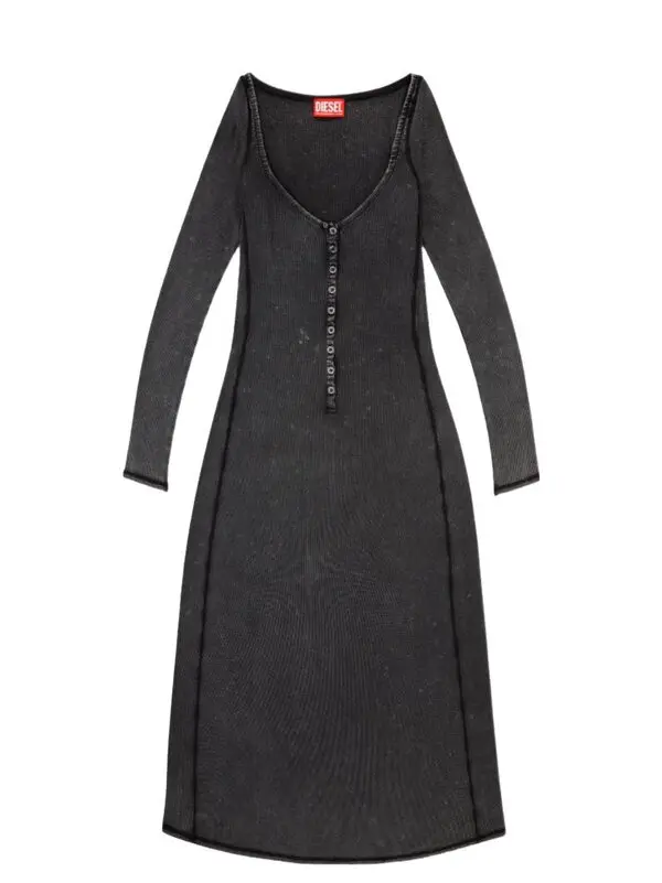DIESEL® D-ley Ribbed Jersey Midi Dress - Black