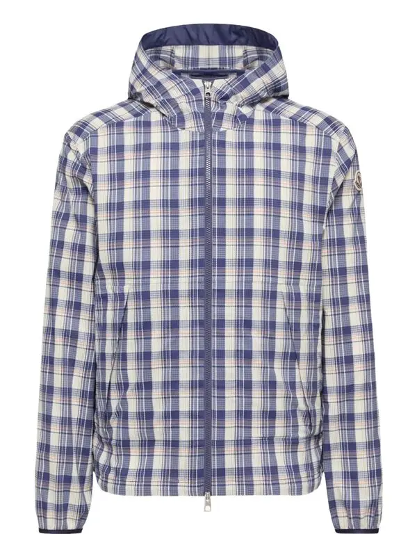 Moncler Checked Hooded Zip-up Jacket - Gray