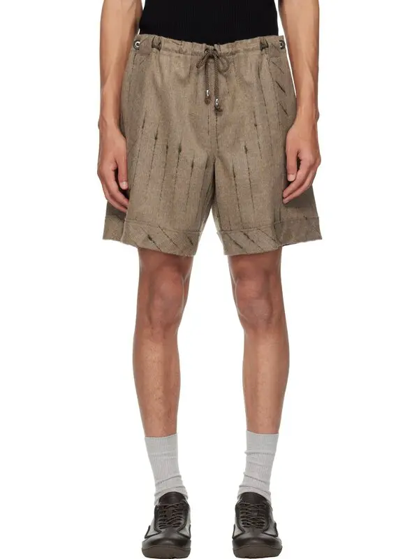 KIKO KOSTADINOV Striped Wool Blend Drawstring Shorts - Beige