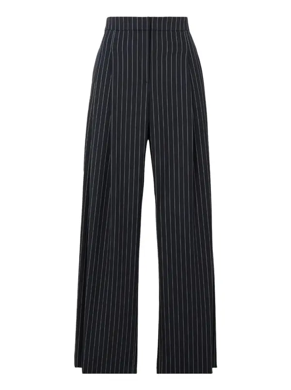 Carolina Herrera Pinstripe Wool Blend Wide-leg Trousers - Navy Blue