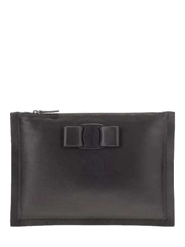 FERRAGAMO Leather Viva Wallet With Bow Detail - Black