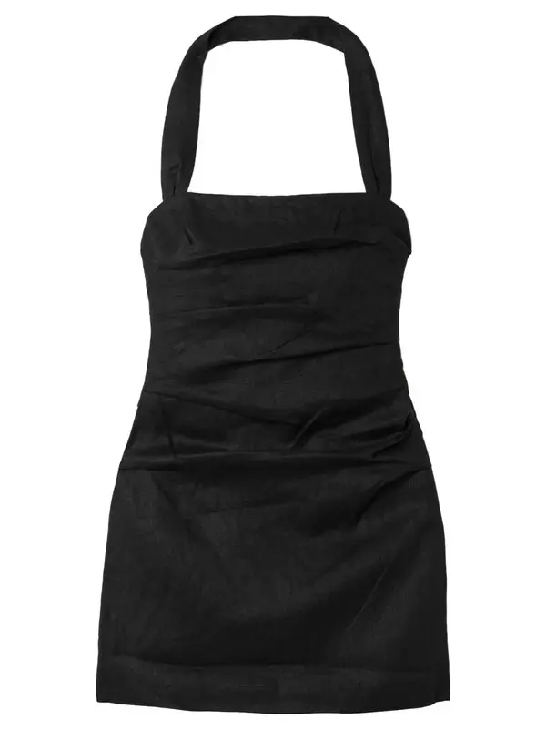 SIR. Noemi Ruched Linen Halterneck Mini Dress - Black