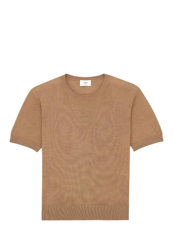 Saint Laurent Crew-neck Short-sleeve Knit Top - Camel Clair