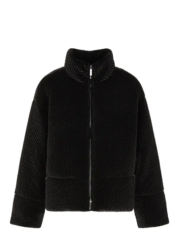 Emporio Armani Velvet Waffle-effect Zip-up Jacket - Black