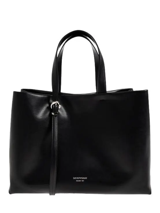 Emporio Armani Leather Tote Bag With Buckled Handles - Black
