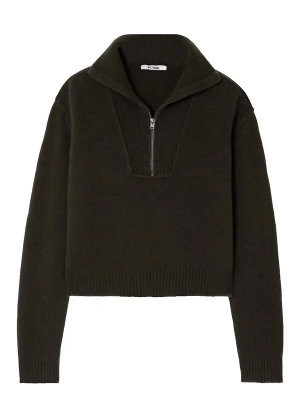 RE/DONE Frayed Wool And Cashmere-blend Half-zip Sweater - Black