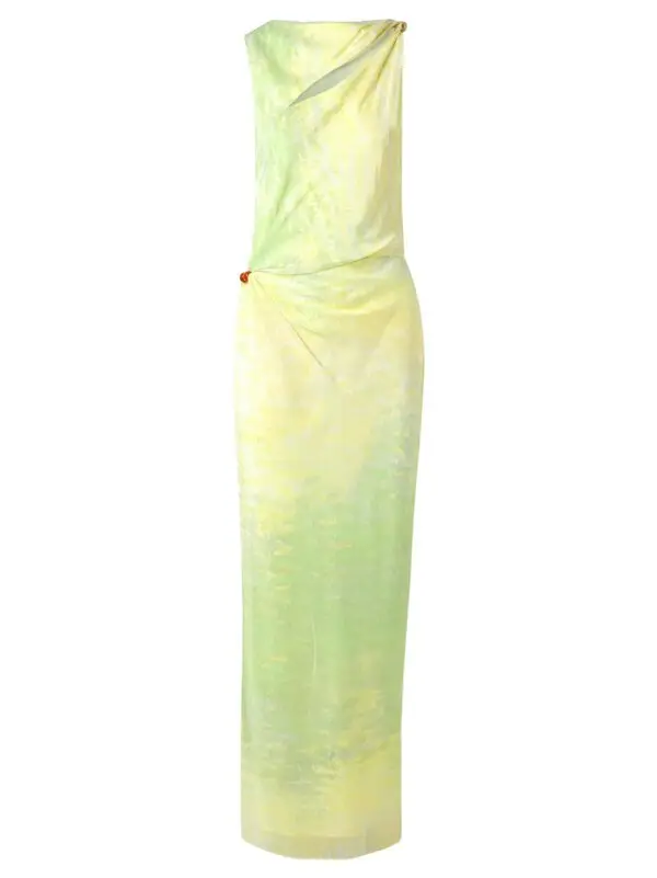 SIR. Citterio Embellished Cutout Printed Crepe De Chine Maxi Dress - Yellow
