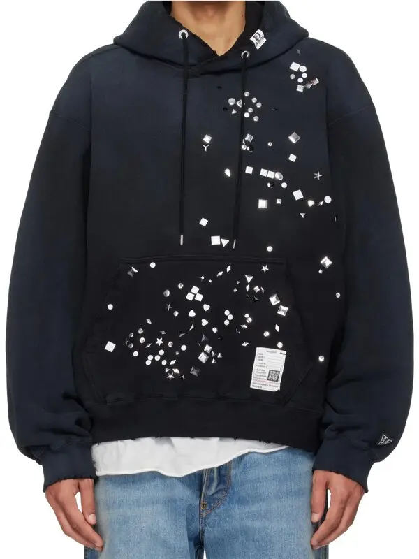 Mihara Yasuhiro Distressed Embellished Hoodie - Black