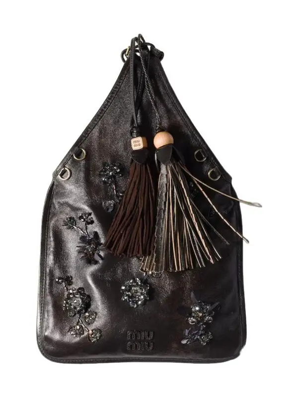 Miu Miu Beaded Tassel Tote Bag - Brown