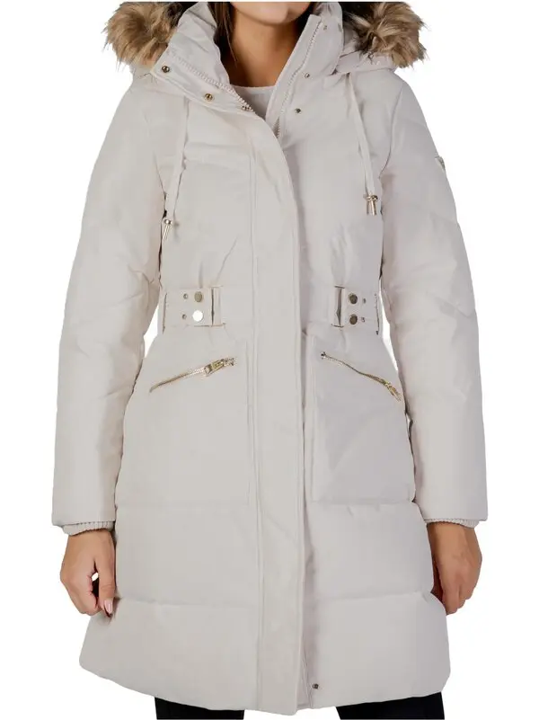 Guess Long-sleeved Down Jacket With Faux Fur Trimmed Hood - Gray