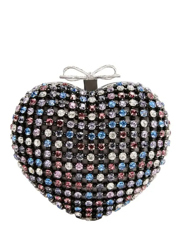 SELF-PORTRAIT Embellished Heart Clutch With Crystal Bow - Multi-color