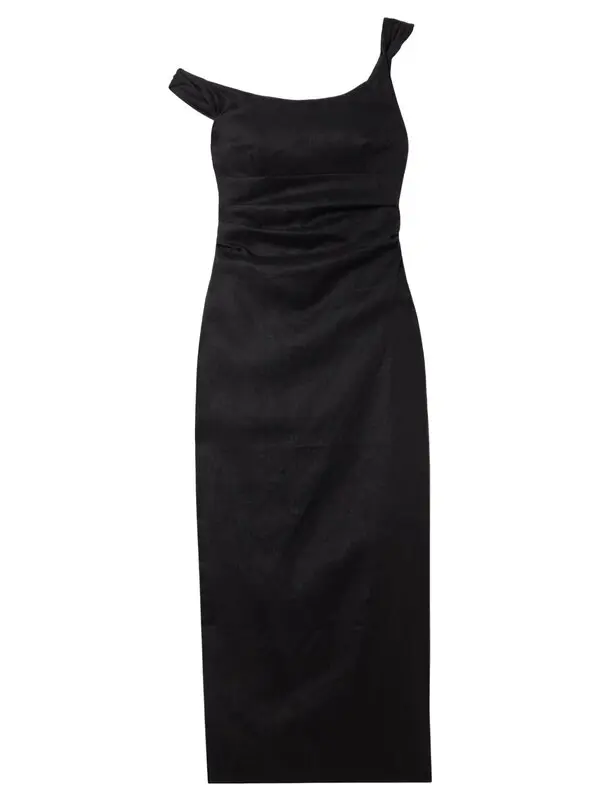 SIR. Twisted Ruched Linen Midi Dress - Black