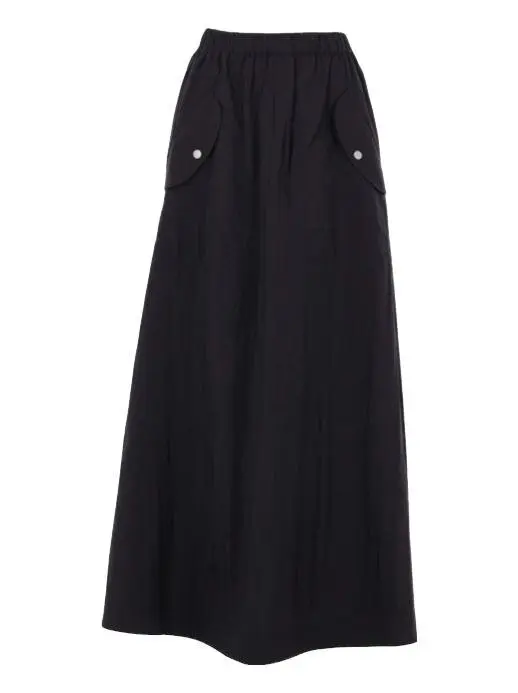 Co Name' Elastic Waist Maxi Skirt With Side Pockets - Black