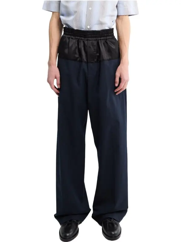 Dries Van Noten Elastic Waistband Patchwork Pants - Navy Blue